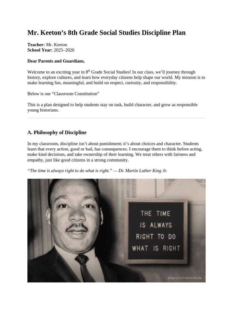 8th Grade Social Studies Discipline Plan | PDF | Behavior Modification ...