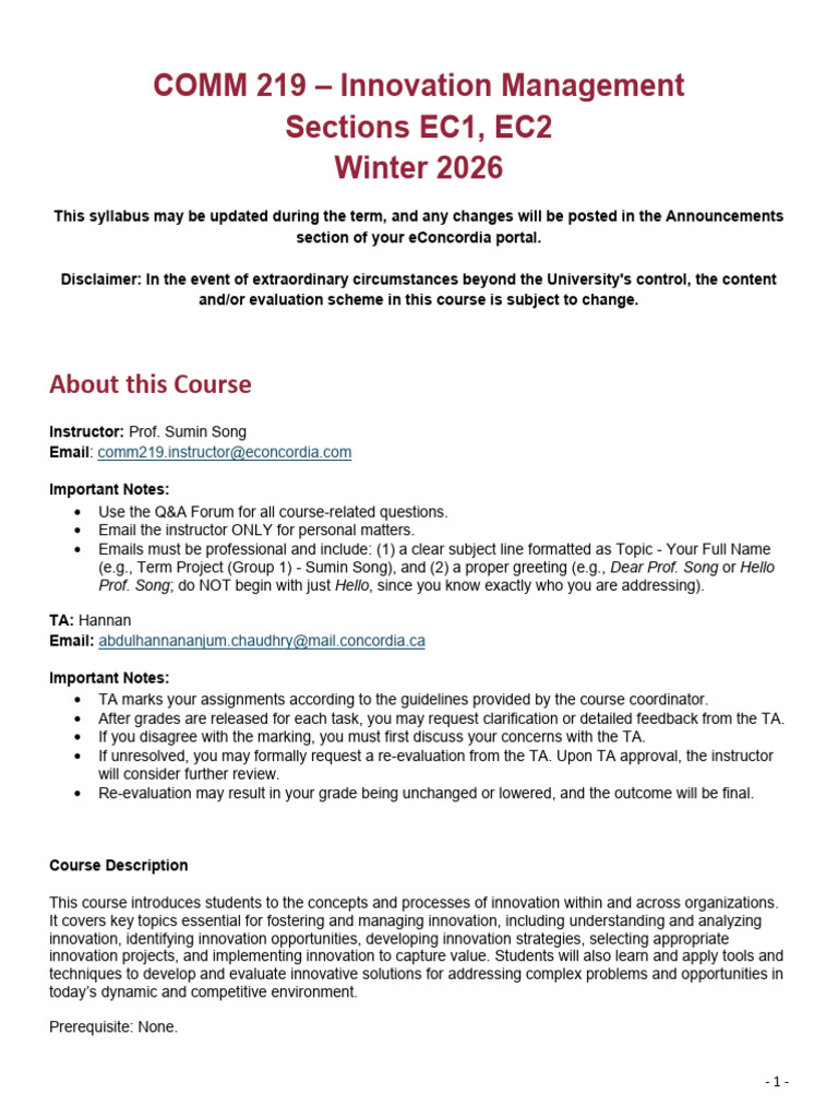 Innovation Management Course Syllabus | PDF | Plagiarism | Innovation