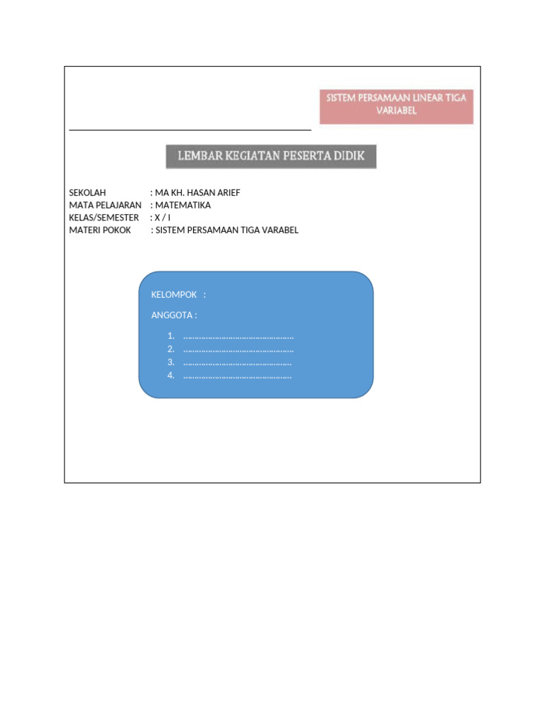 Sistem Persamaan Tiga Variabel Matematika | PDF
