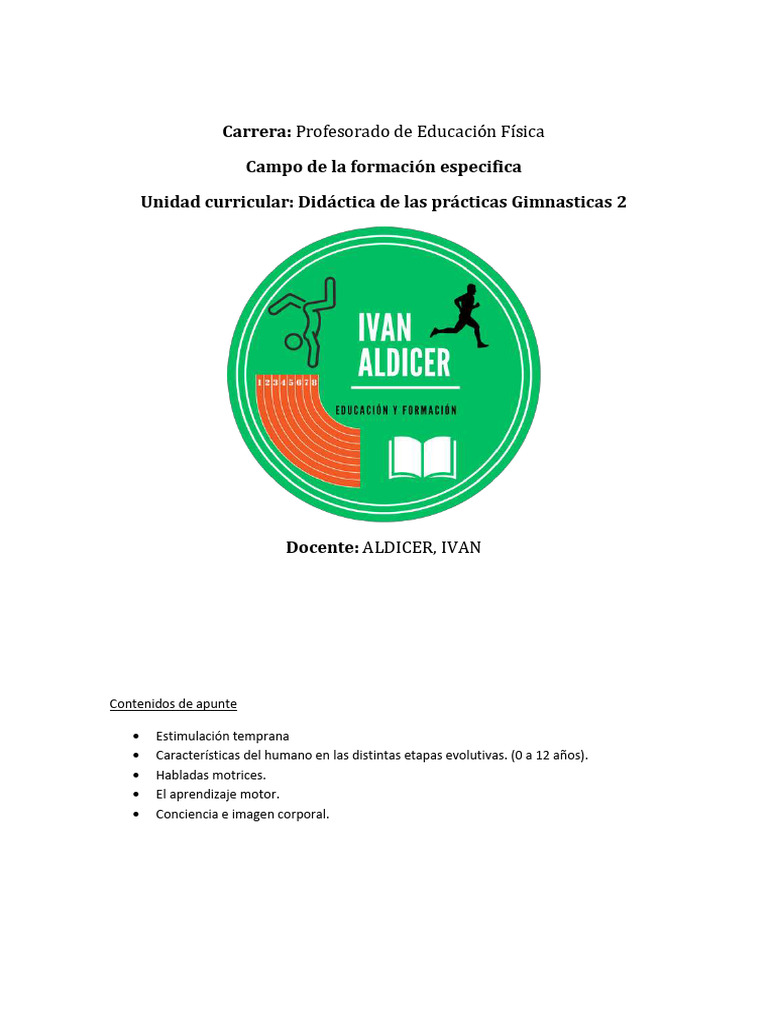 Apunte de Catedra 1- Didactica de Las Practicas Gimnasticas 2. Profesor ...