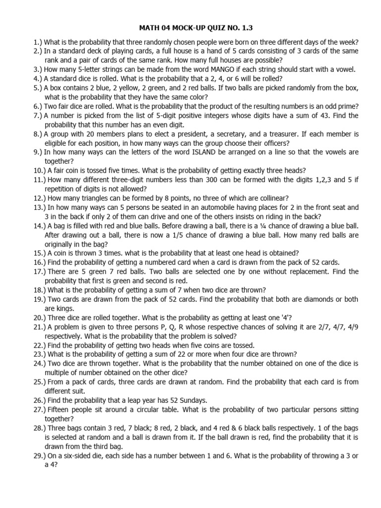 MATH 04_Mockup 1.3 | PDF | Probability | Dice
