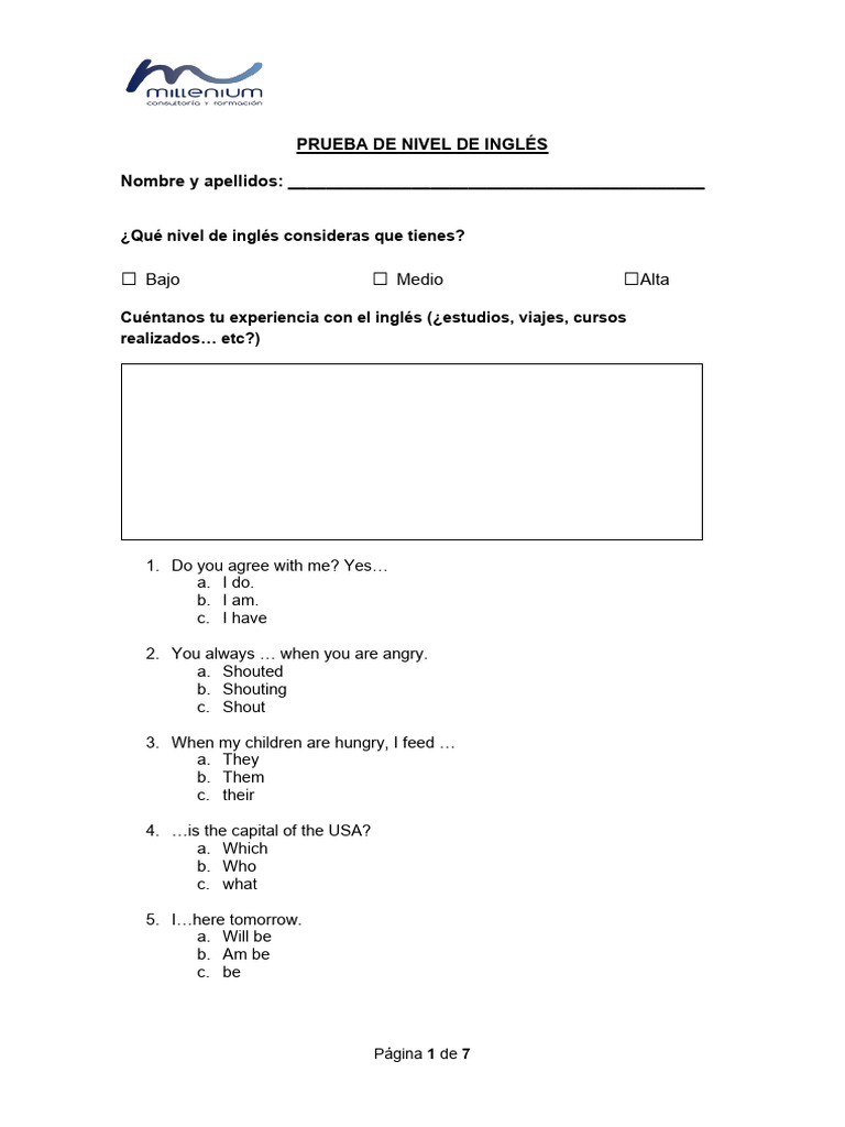 Prueba de Nivel de Inglés | PDF | Chess Openings | Chess