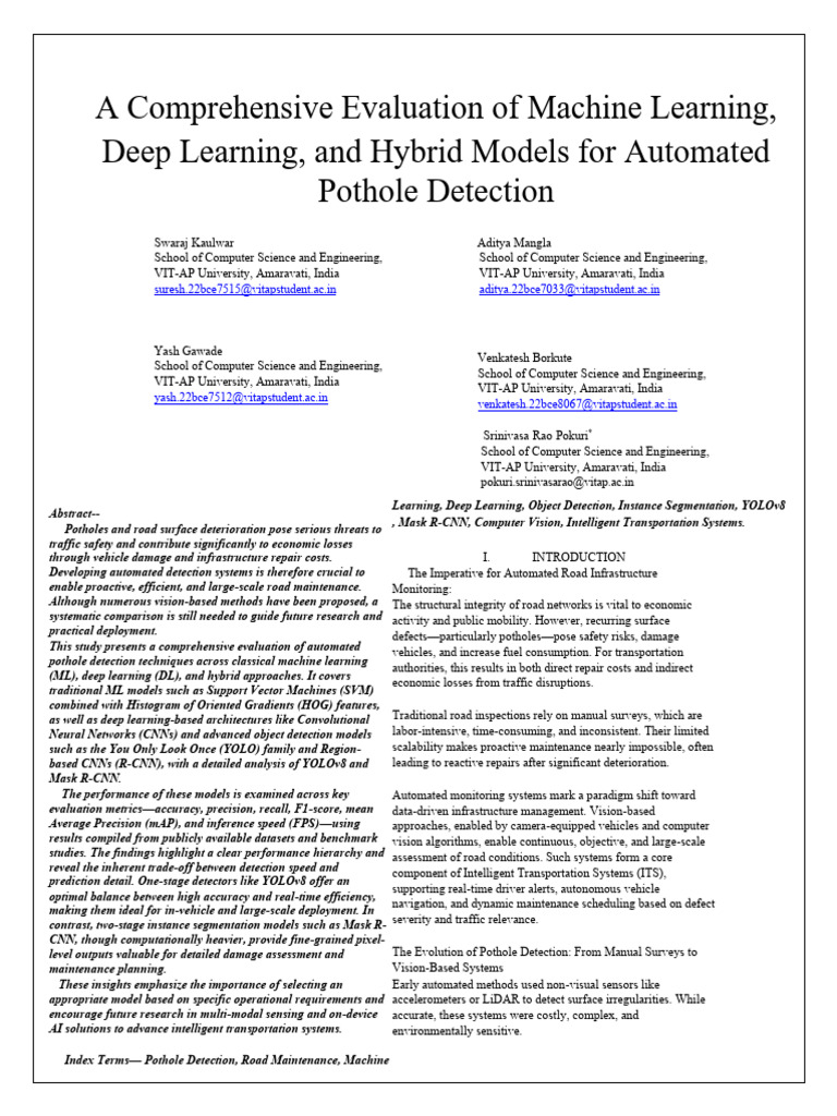 Comprehensive Evaluation of Machine Learning, Deep Learning, And Hybrid Models for Pothole ...