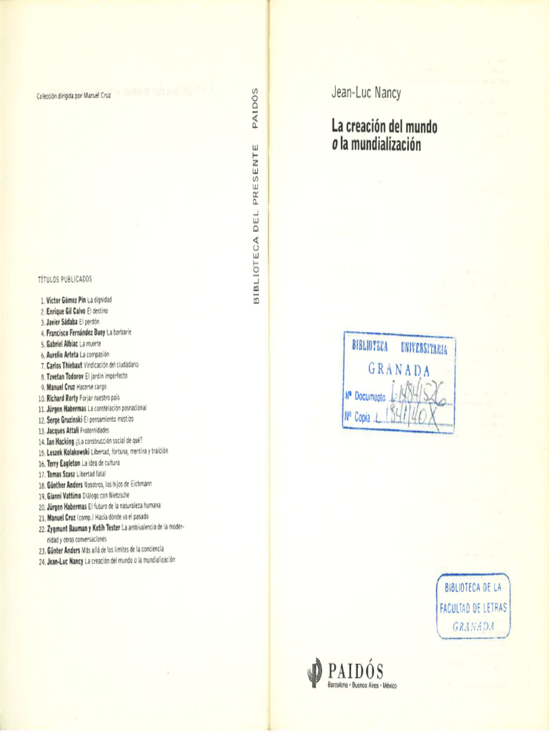 Nancy, Acerca de la creación (1)hhhhhhh | PDF | Immanuel Kant | Causalidad