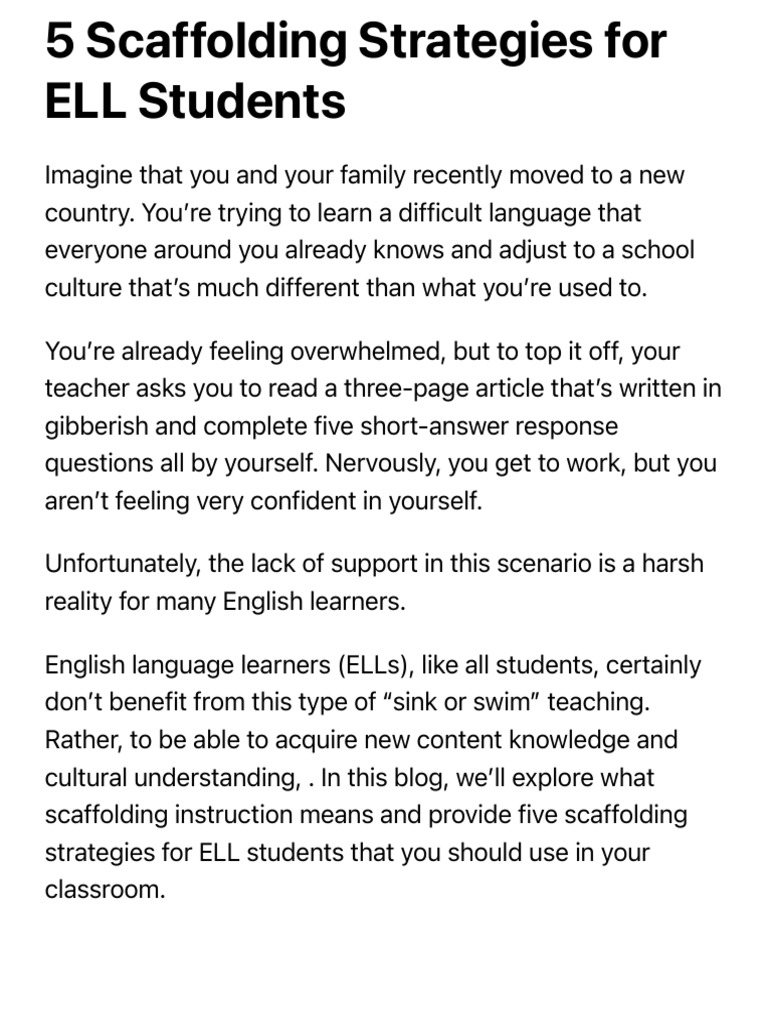 5 Scaffolding Strategies for ELL Students | PDF | Vocabulary ...