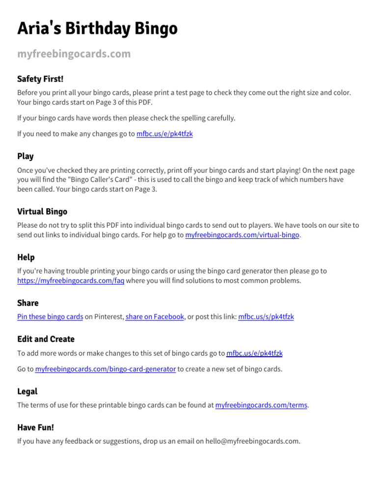 Arias Birthday Bingo | PDF | Gaming | Gambling