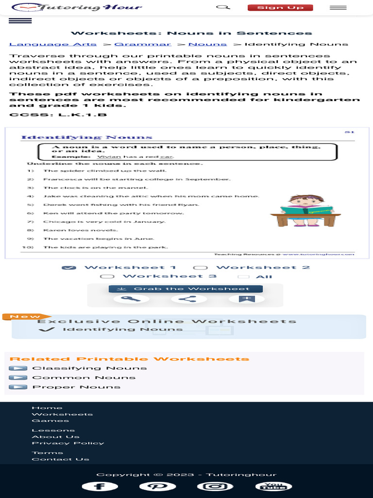 Nouns Identification Worksheets for Kids | PDF