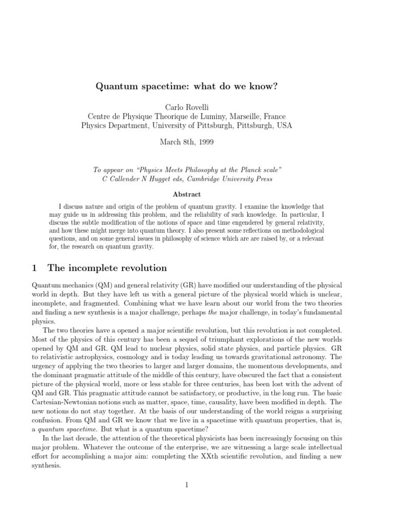 Quantum Spacetime | PDF | Field (Physics) | Quantum Field Theory