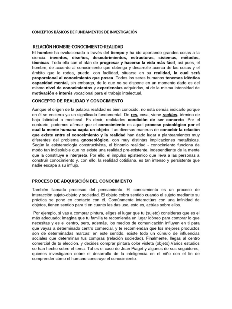 CONCEPTOS BÁSICOS DE FUNDAMENTOS DE INVESTIGACIÓN_1 | PDF | Conocimiento | Método científico