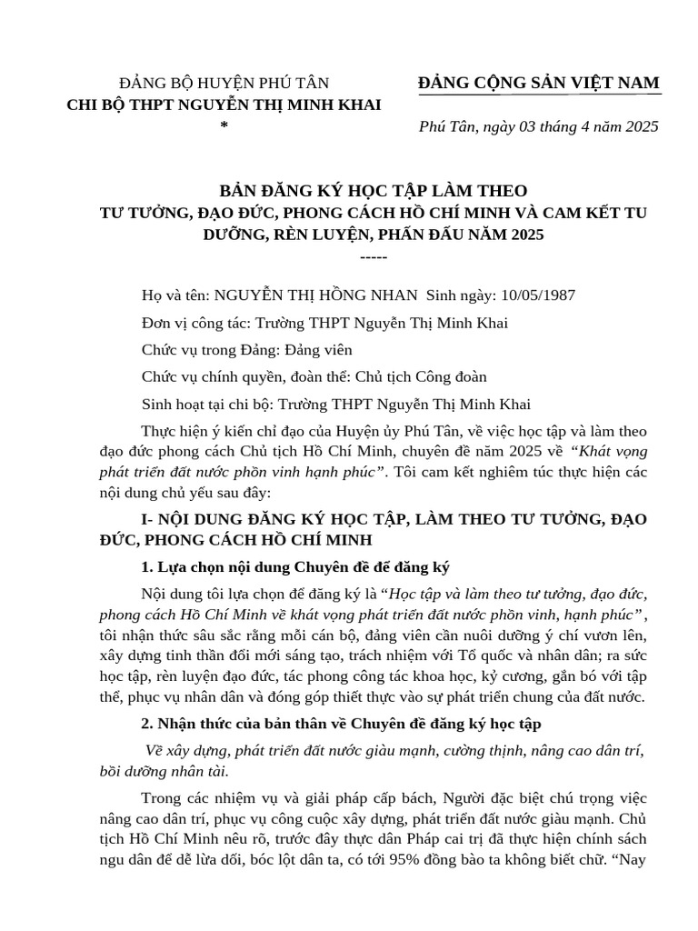 Dk Học Tập Hcm Năm 2025-h Nhan | PDF