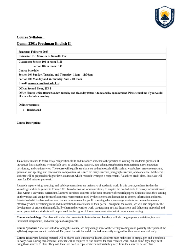 Comm 2301: Freshman English II Syllabus | PDF | Academic Integrity ...