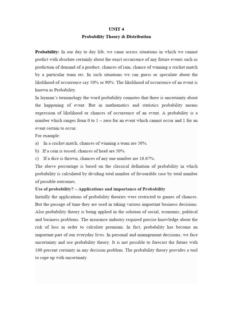 unit 4 | PDF | Probability | Probability Distribution