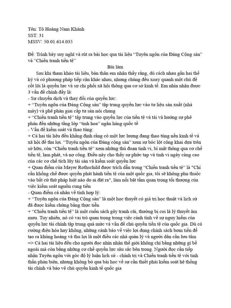 Bài tập TTHCM | PDF