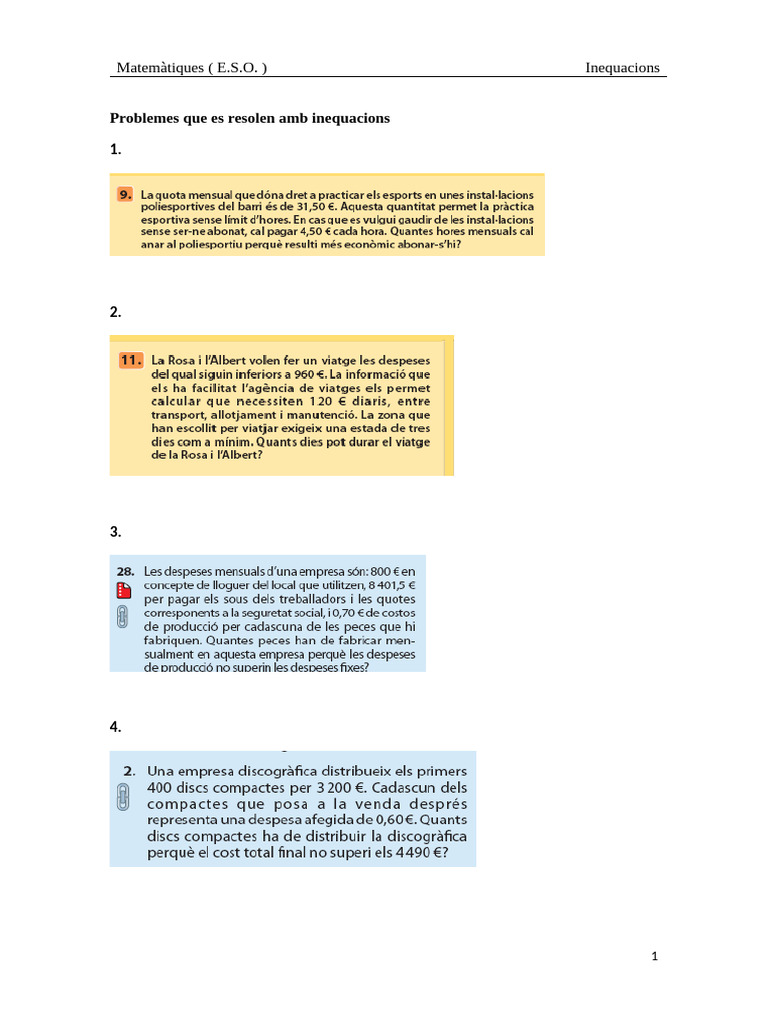 Problemes Que Es Resolen Amb Inequacions | PDF