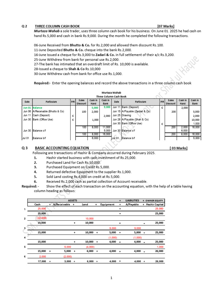 Three Column Cash Book and Accounting Basics | PDF | Debits And Credits ...