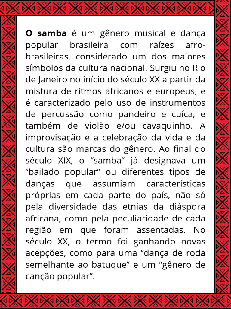 O Samba é Um Gênero Musical e Dança Popular Brasileira Com Raízes Afro ...