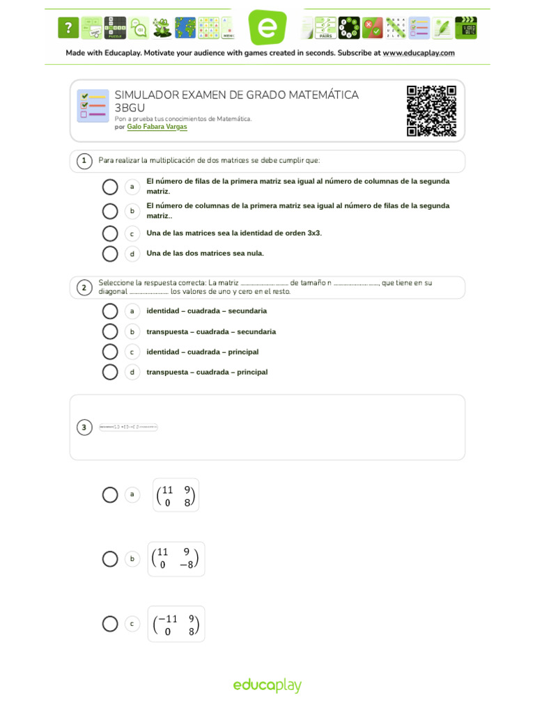 19308971-Examen de Base Estructurada Matematica 3bgu | PDF | Matriz ...