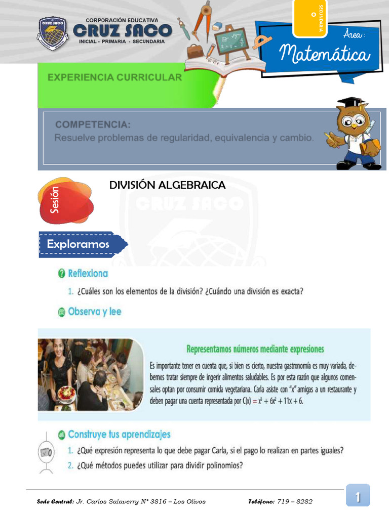 4ºaño Álgebra s1 División Algebraica | PDF | Matemáticas | Matemática Elemental