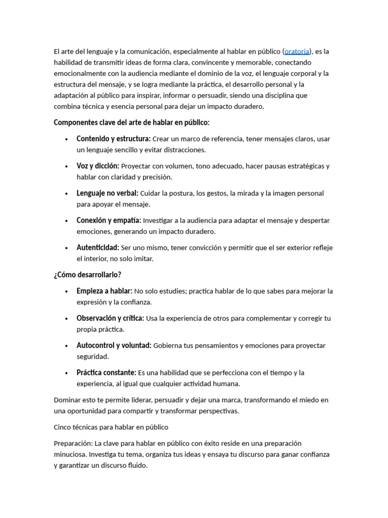 Tema v El Arte Del Lenguaje y Comunicacion | PDF | Hablar en público | Comunicación