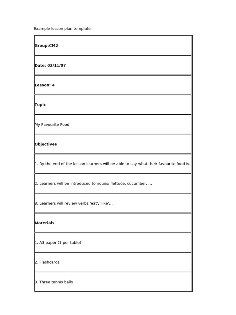 Lesson Plan: My Favourite Food | PDF