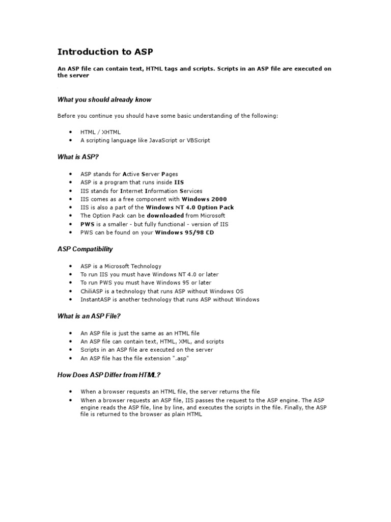 ASP | PDF | Active Server Pages | Web Server