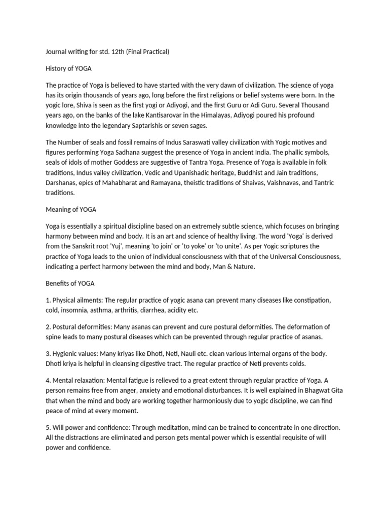 12th Journal Writing | PDF | Yoga | Asana