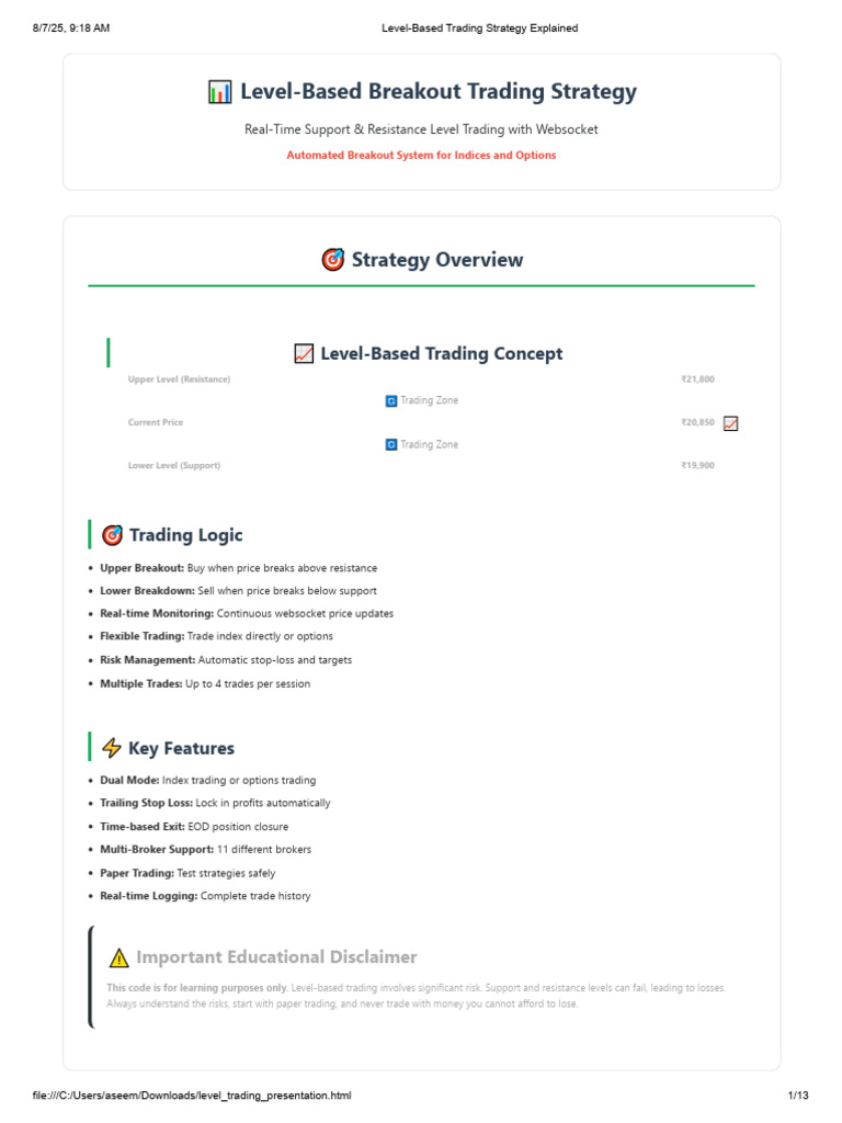 Level-Based Trading Strategy Explained | PDF | Option (Finance) | Order ...