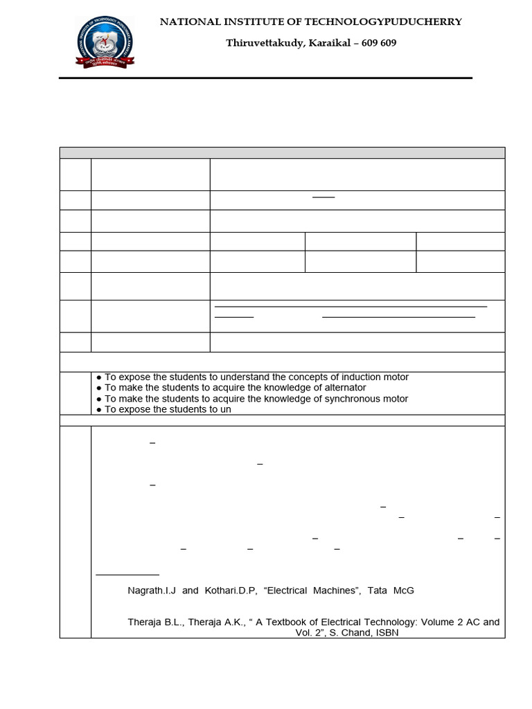 Electrical Machines II Course Overview | PDF | Electric Motor ...