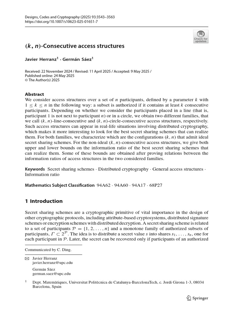(k, n)-Consecutive Access Structures | PDF | Cryptography | Encryption