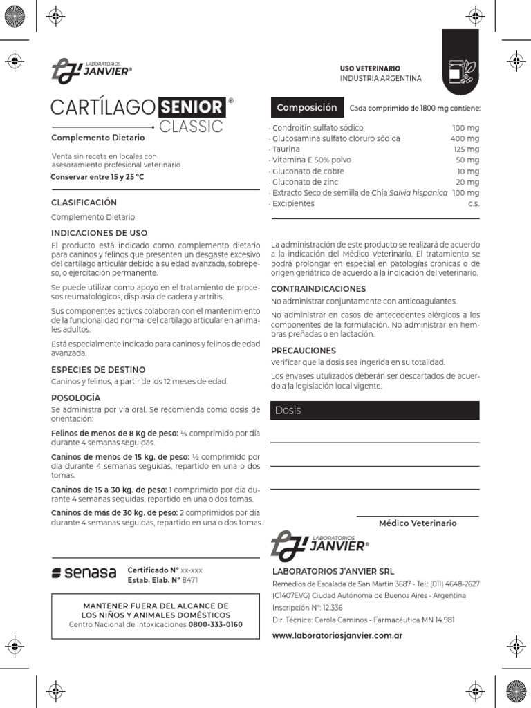 Cartilago Senior Classic Prospecto | PDF | Tableta (Farmacia)