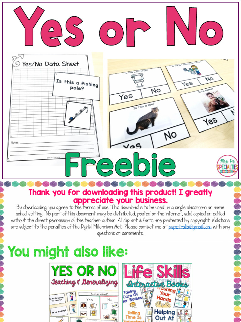 Yes or No Questions Resource for Autism | PDF