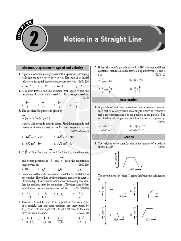 Chapterwise-PYQ-Motion-in-a-Straight-Line | PDF | Acceleration | Velocity
