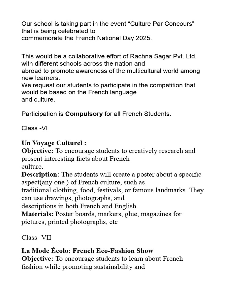 French Culture Competition for Students | PDF