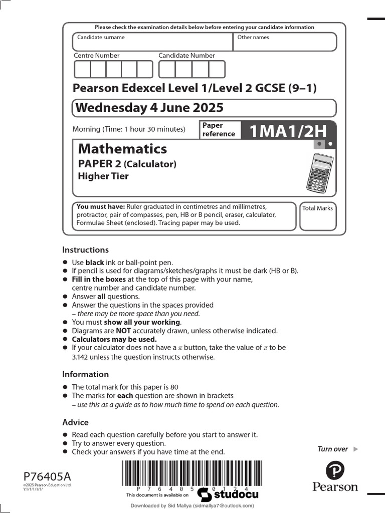 2025 GCSE Maths Higher Tier Exam Paper | PDF | Area | Mathematics