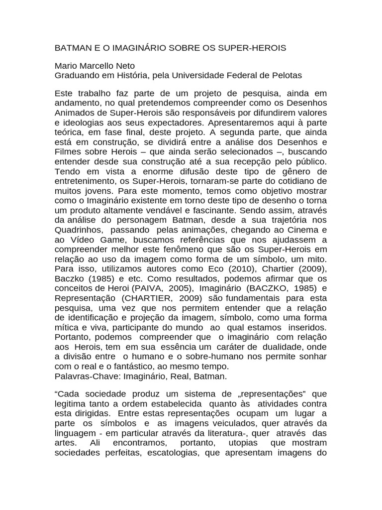 BATMAN E O IMAGINÁRIO SOBRE OS SUPER-HERÓIS | PDF | Batman | Imaginação