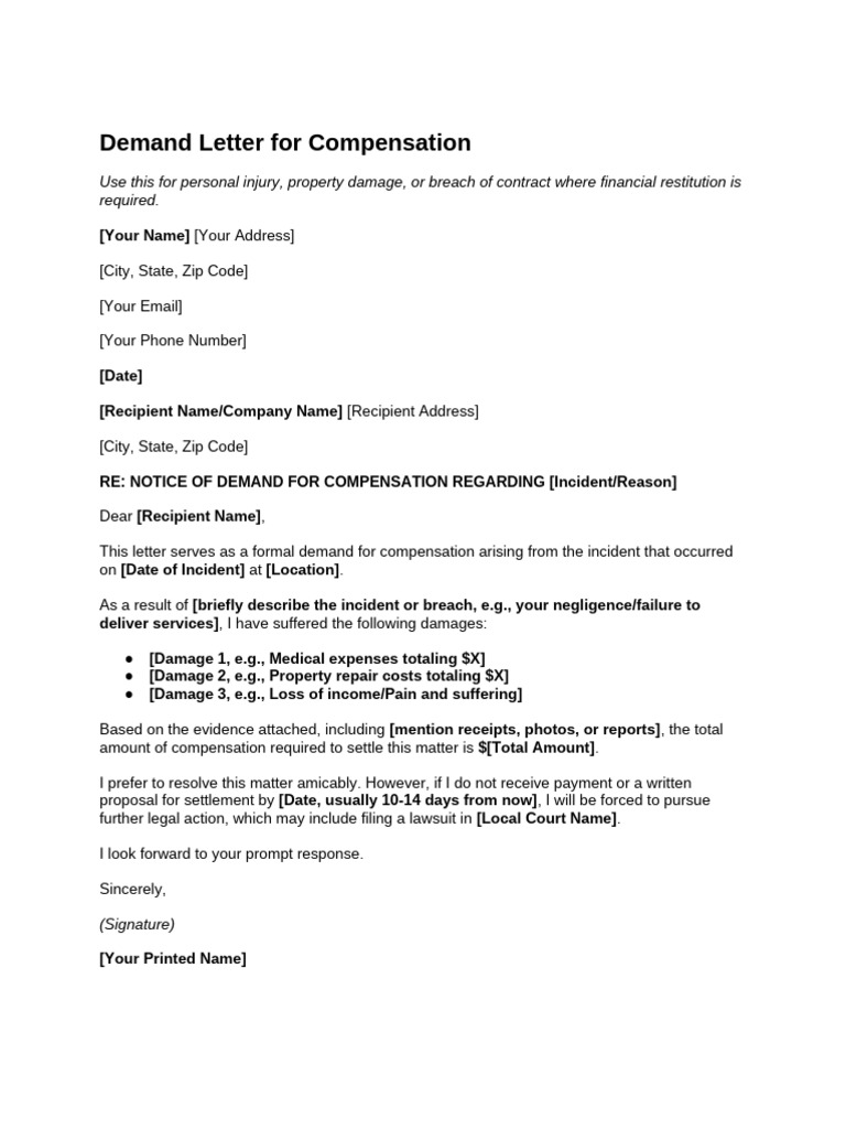 Demand Letter Template for Compensation | PDF