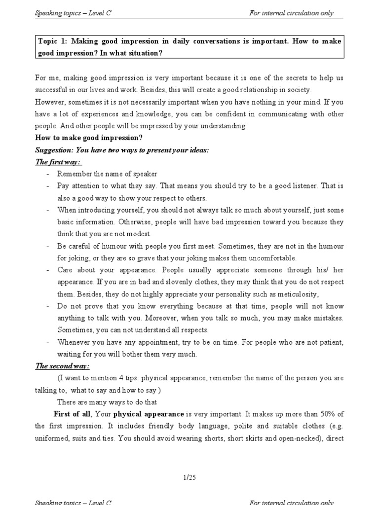Topic 1: Making Good Impression in Daily Conversations Is Important ...