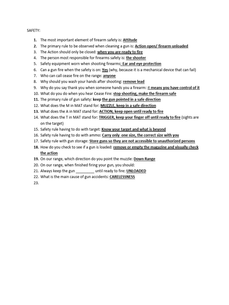 Safety Knowledge Questions Answers | PDF | Gun Barrel | Rifle