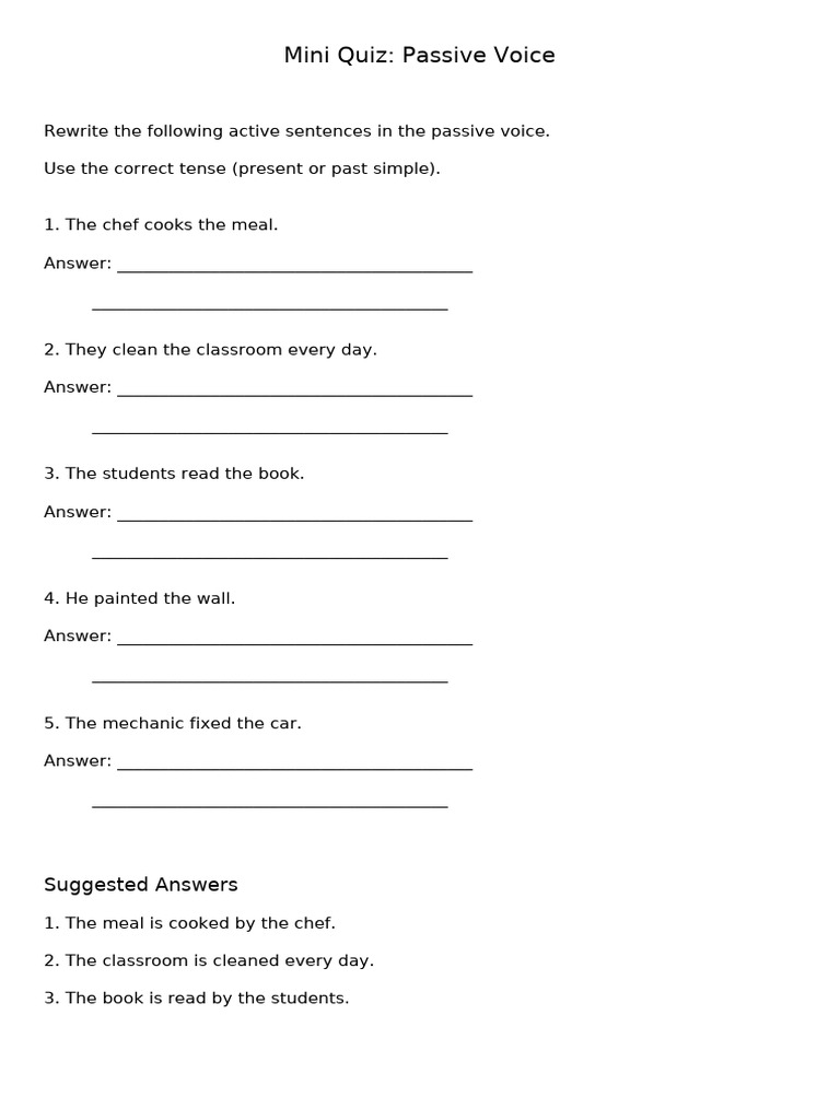 Passive Voice Mini Quiz | PDF