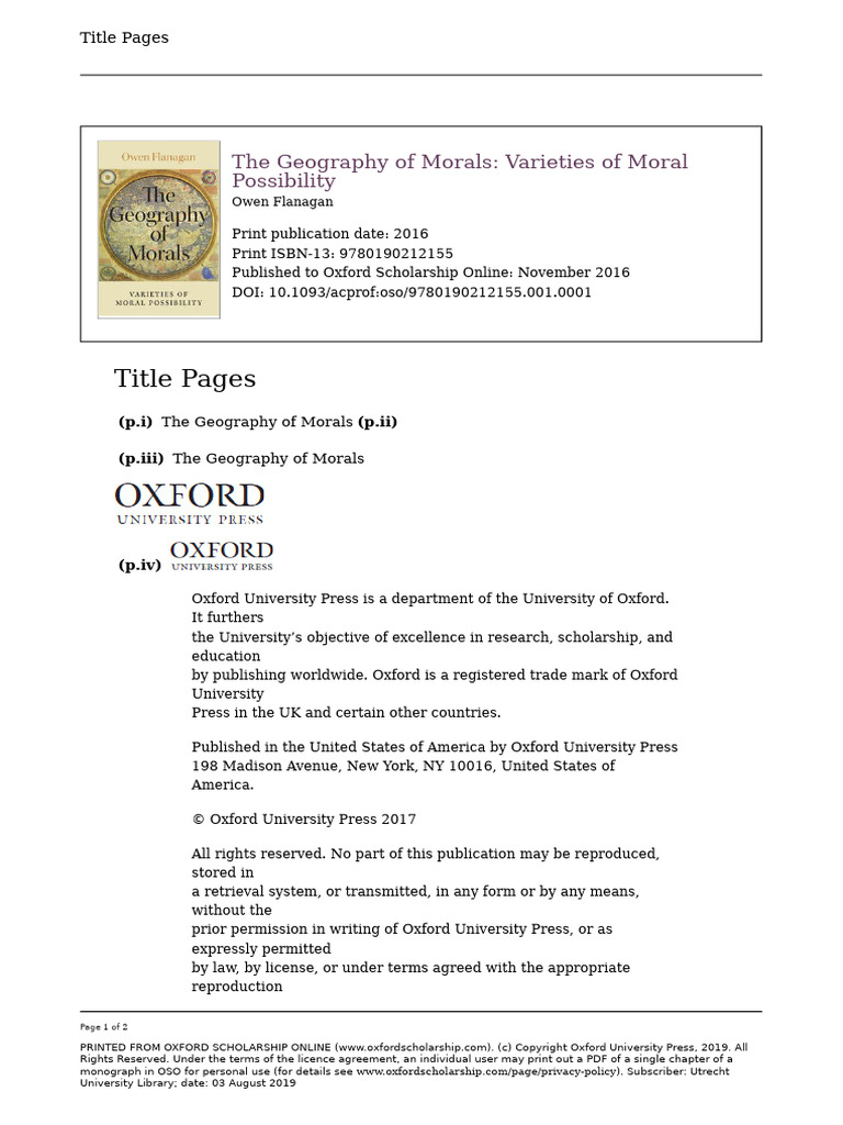 The Geography of Morals Varieties of Moral Possibility (Owen Flanagan ...