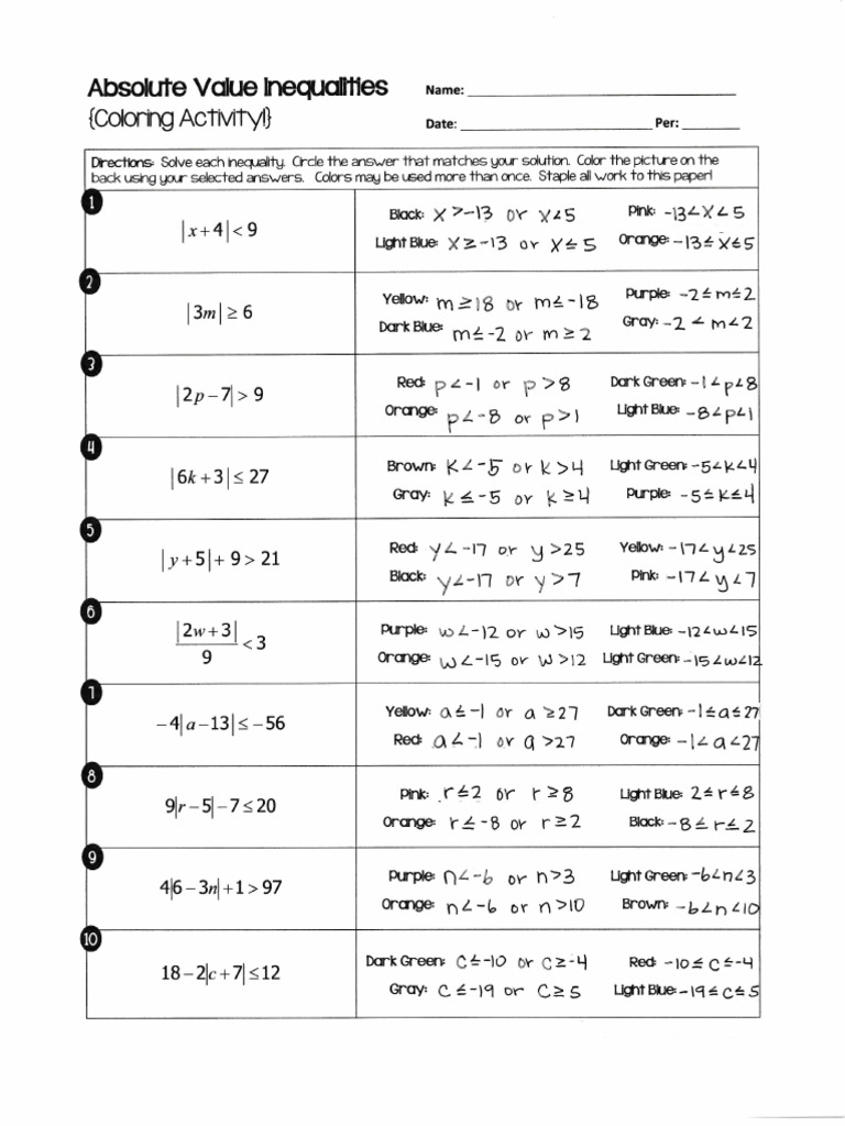 Abs Value Inequality Color Act | PDF