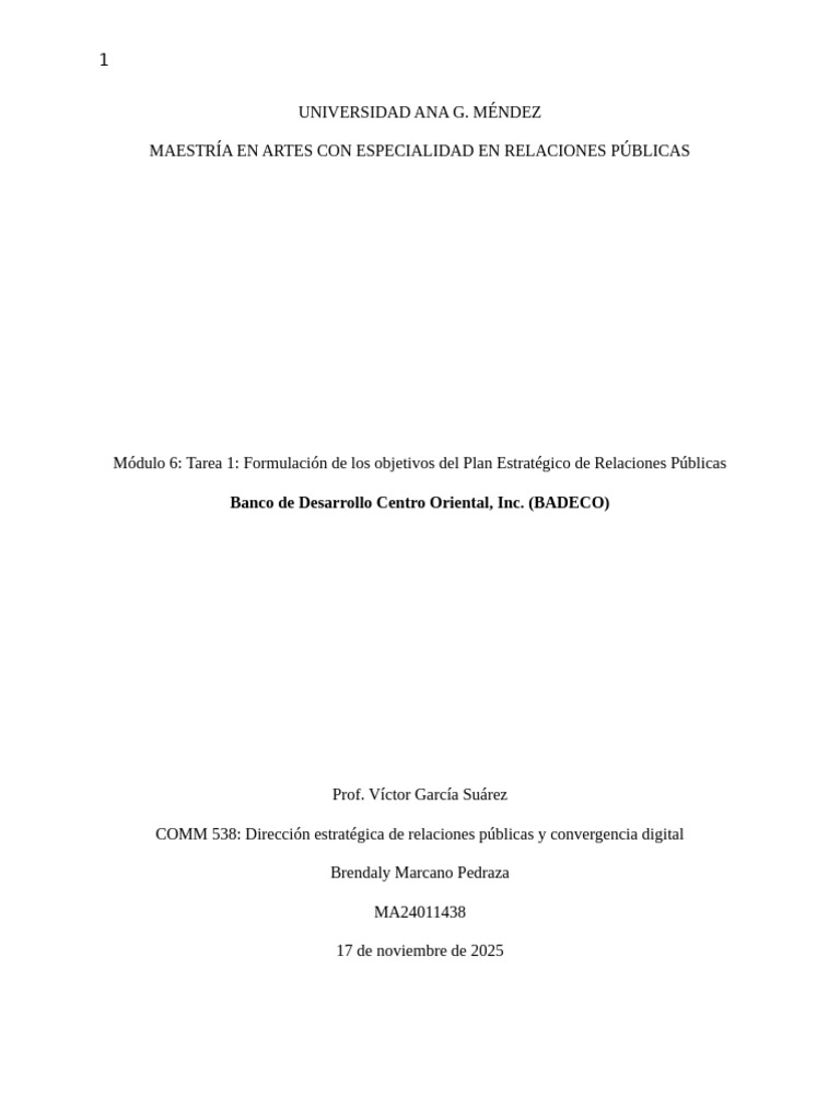 Modelo 6 Tarea 1 Formulacion Objetivos PEC | PDF