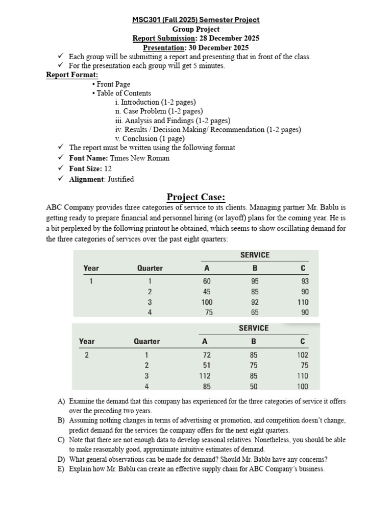 MSC 301 Project Case Fall 2025 | PDF