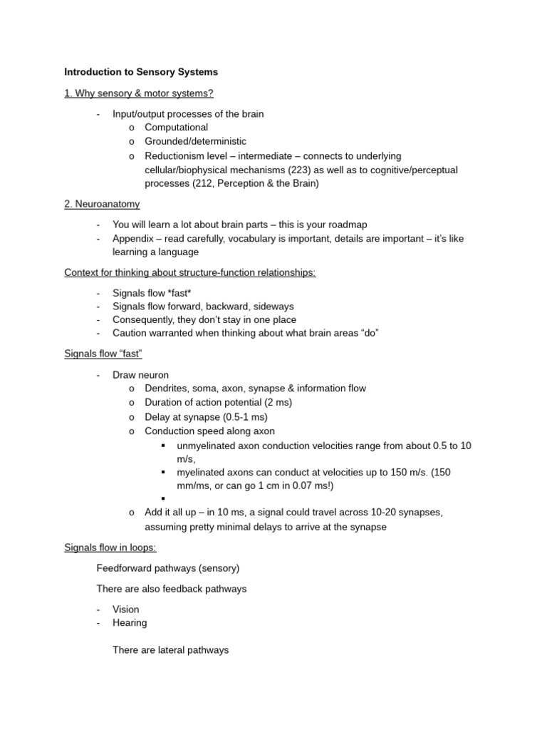 02a Introduction to Sensory Systems | PDF | Senses | Axon
