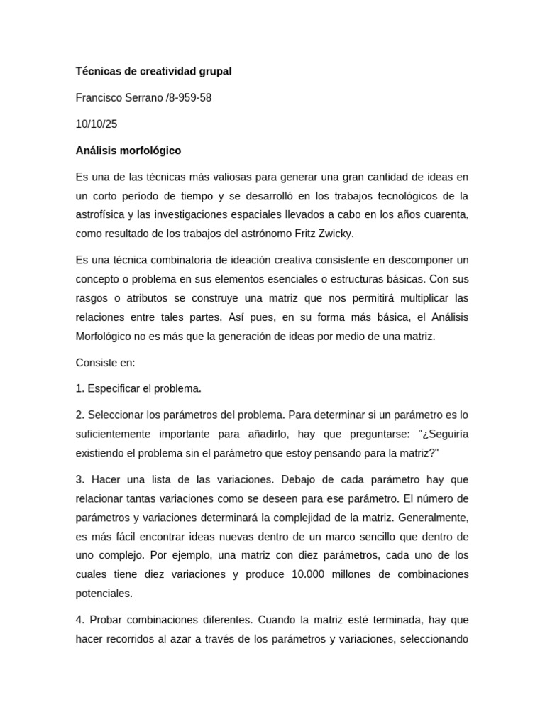 Técnicas de Creatividad Grupal | PDF | Matriz (Matemáticas) | Creatividad