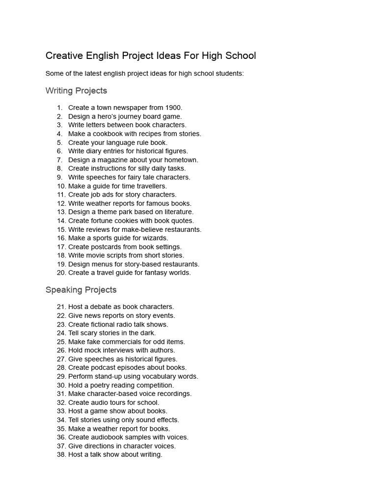 English Project Ideas | PDF | Books