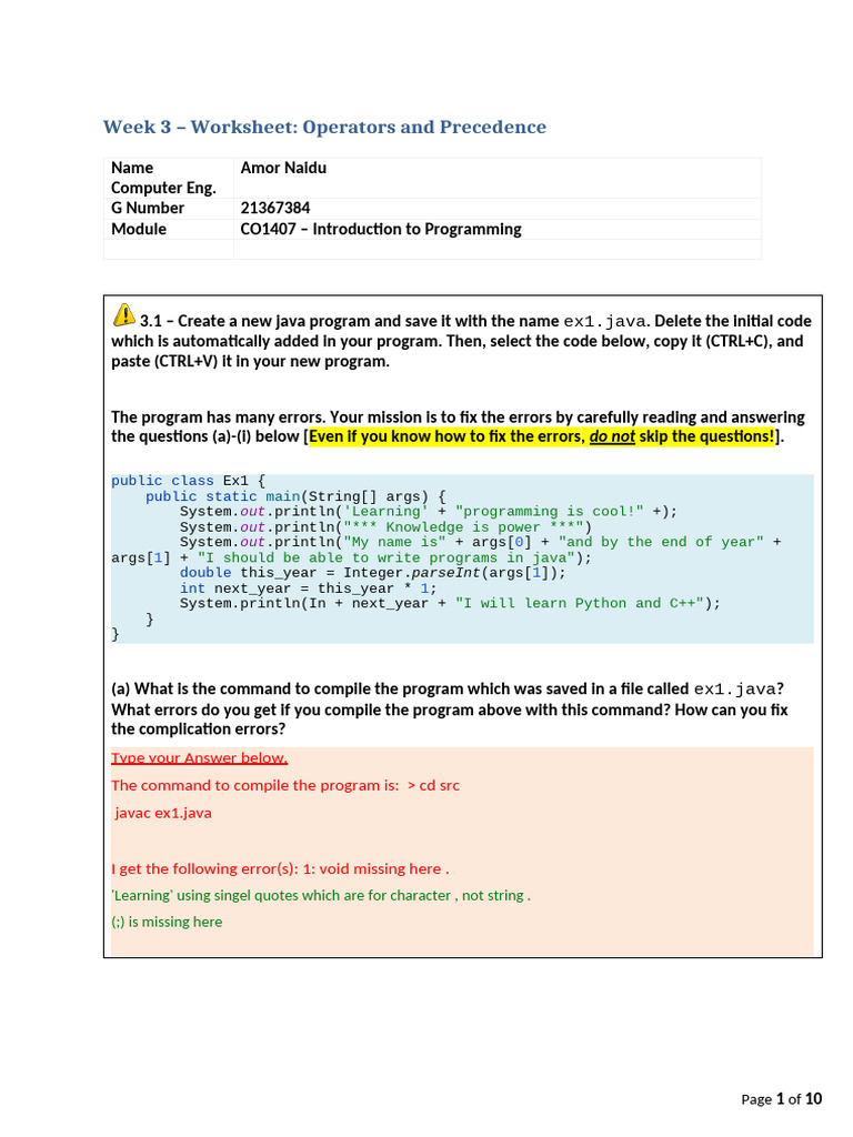 Java Programming Error Correction Guide | PDF | C++ | Parameter ...