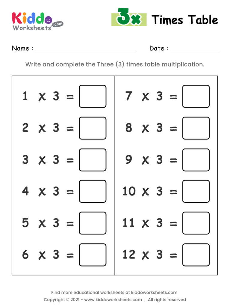 3 Times Table Worksheet | PDF