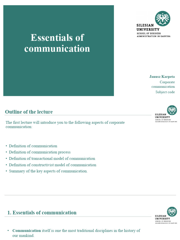 1 Essentials of Communication | PDF | Communication | Learning