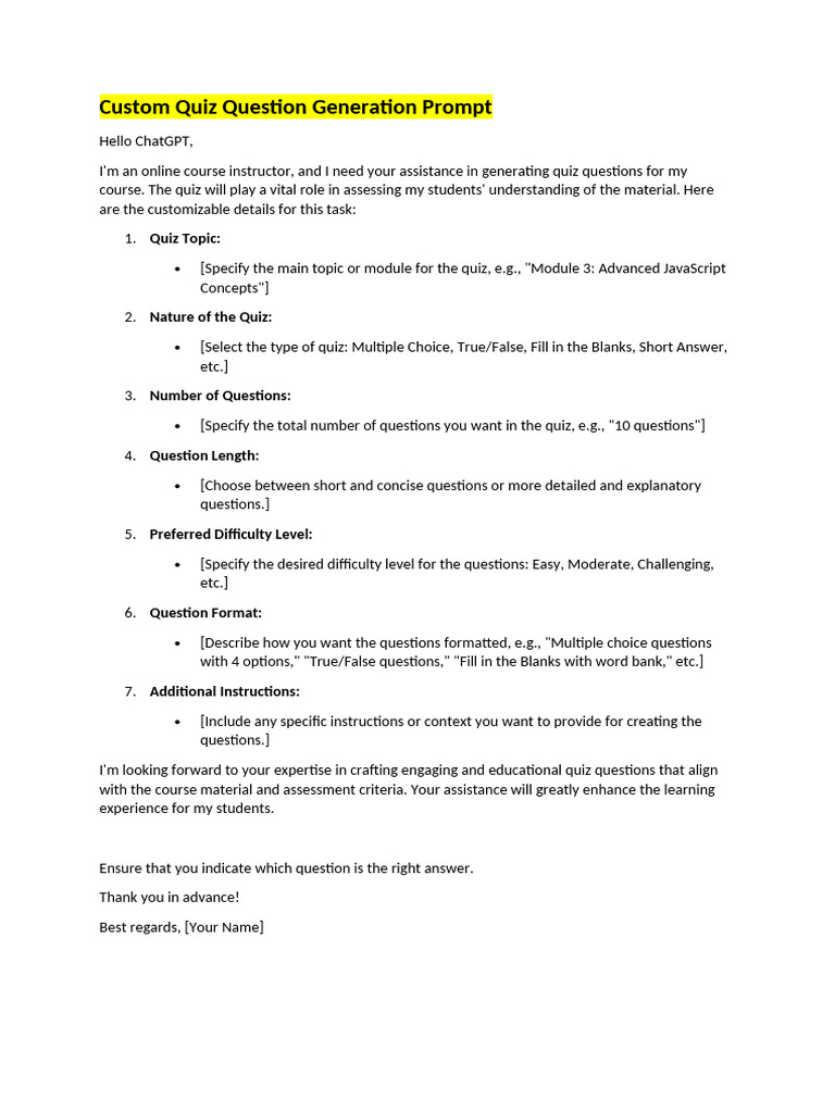 10.1 Custom Quiz Question Generation Prompt (1) | PDF